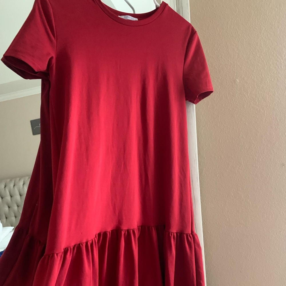 Zara Red Midi Dress Size Small, With Ruffle Details O… - Gem